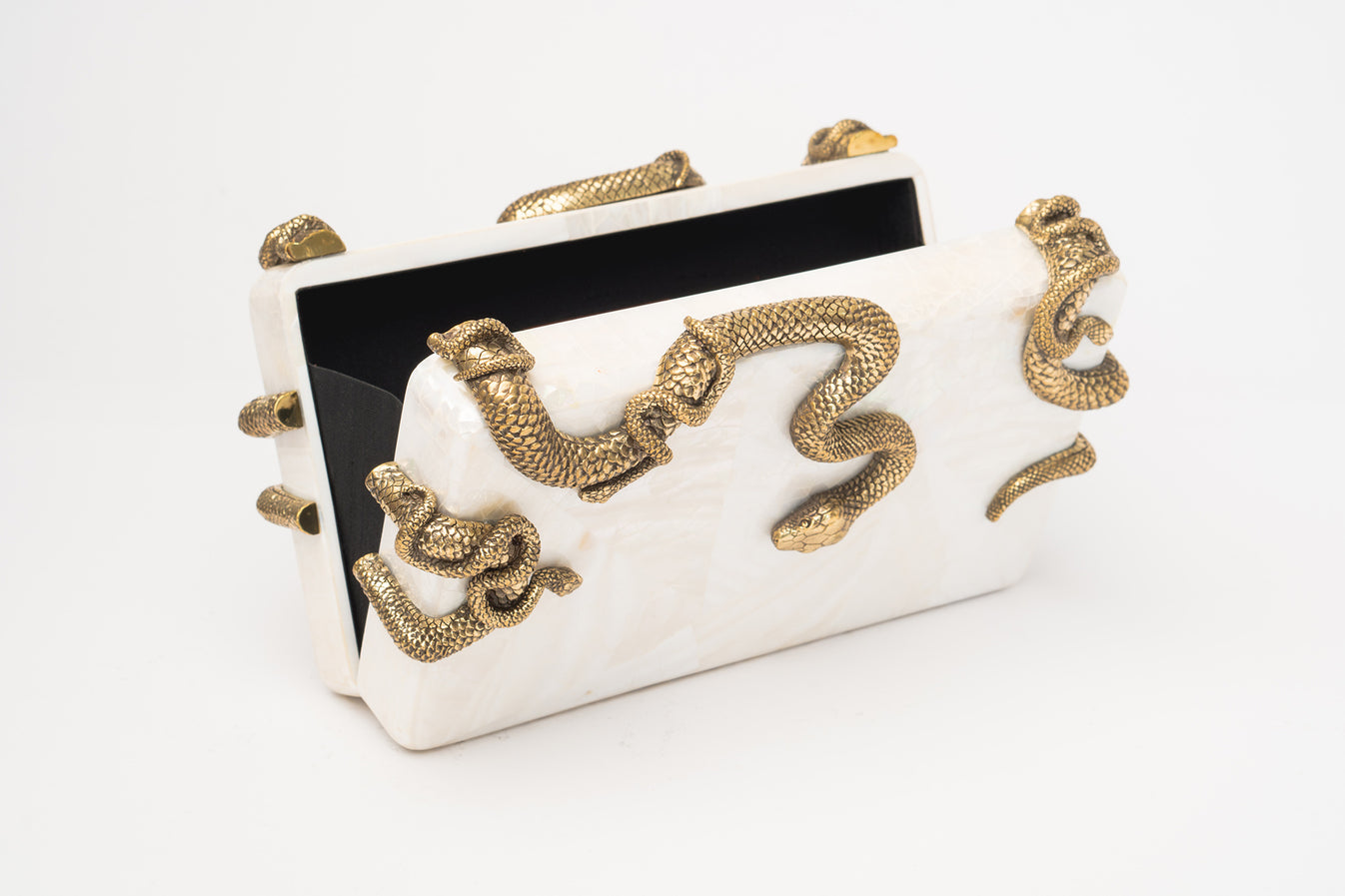 Medusa & Midas Minaudière in White Cabebe Shell – Neil Felipp